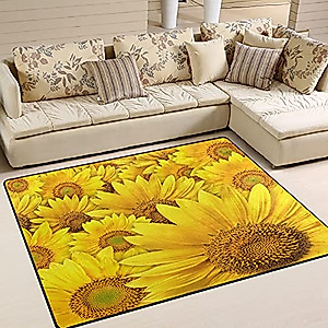 ALAZA Yellow Sunflower Blossom Floral Field Non Slip Area Rug 5' x 7' for Living Dinning Room Bedroom Kitchen Hallway Office Modern Home Decorative