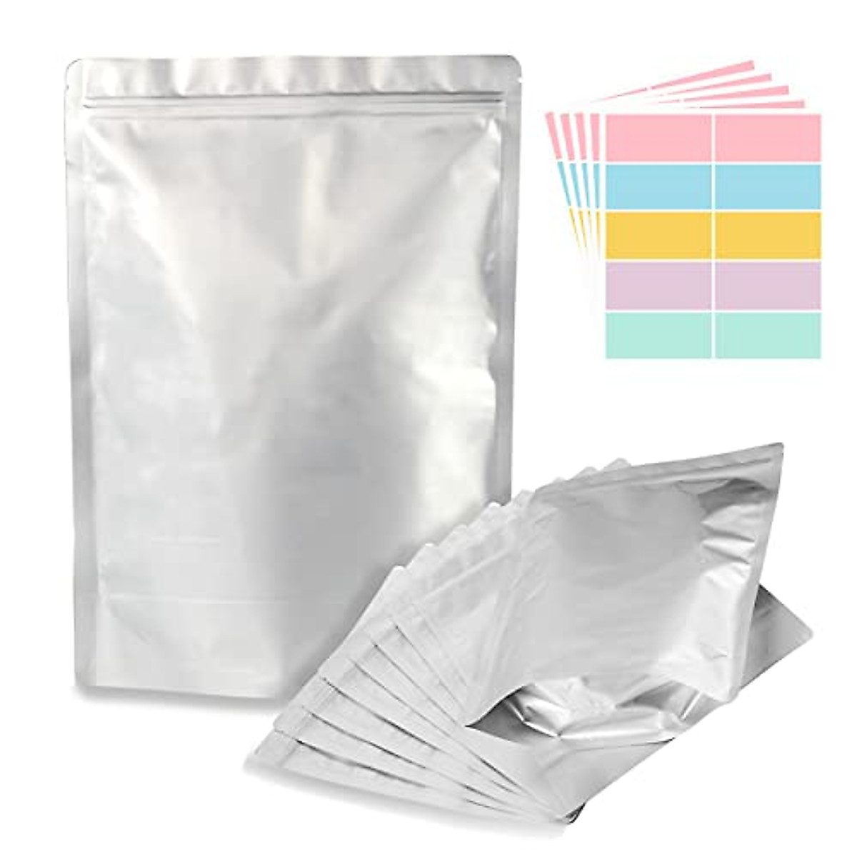 SHXWELL 50pcs 1 Quart Mylar Bags for Food Storage, 7"x10" 10 Mil Stand-Up Zipper Pouches Resealable and Heat Sealable for Long Term Food Storage(7"x10", Extra Thick)