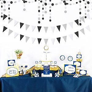 Black White Silver Pennant Banner,2 Pack Glitter Sprinkles Paper Triangle Flags, Birthday Graduation 2023 Fathers Day Wedding Baby Shower Party Decorations Bunting Lasting Surprise