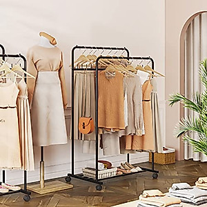Hoctieon Double Rod Garment Rack,Clothes Rack on Wheels,Portable Clothing Racks for Hanging Clothes,Closet Hanger Rack with Shelves Black