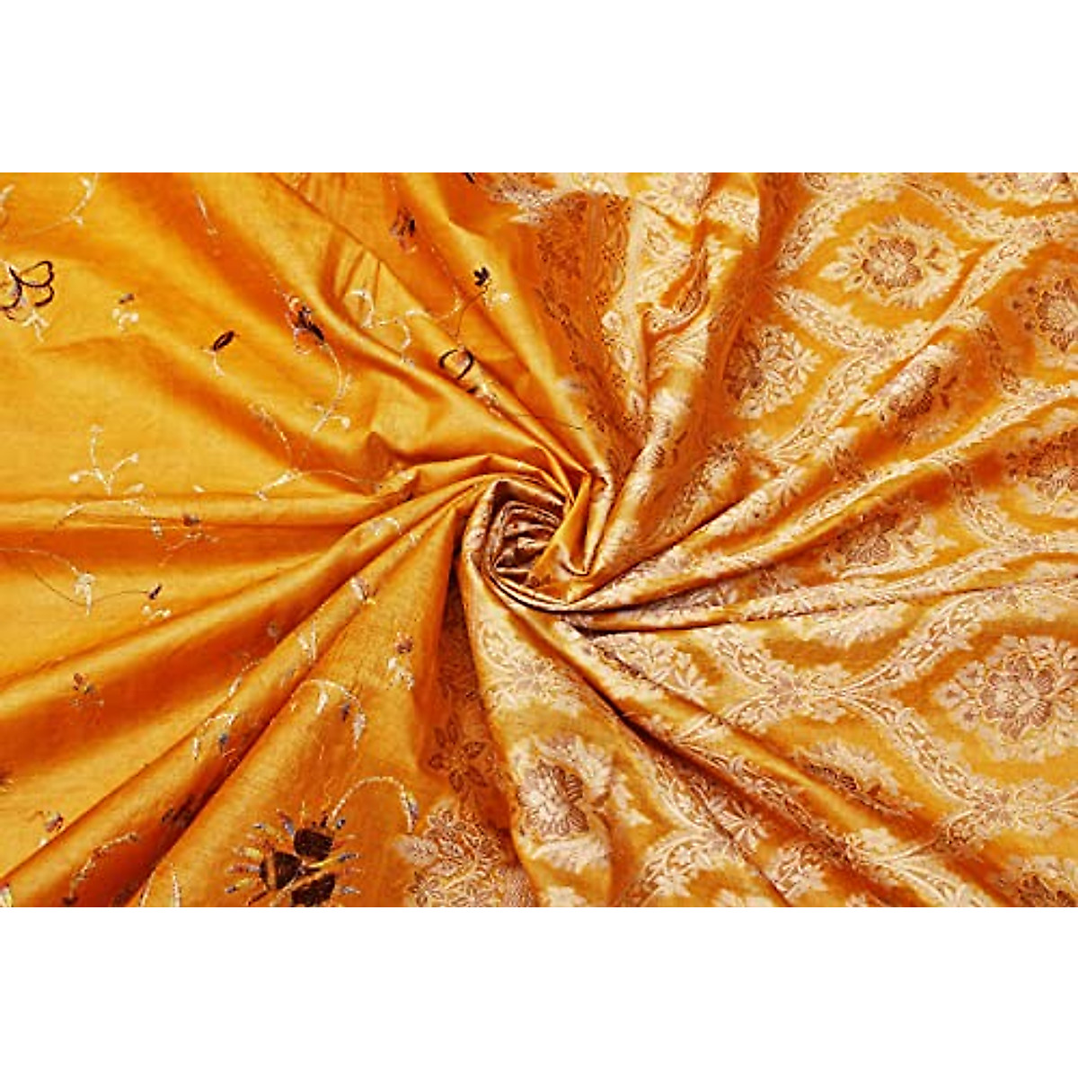Peegli Vintage 100% Pure Silk Saree Yellow Woven Dress Making Fabric DIY Craft Sari