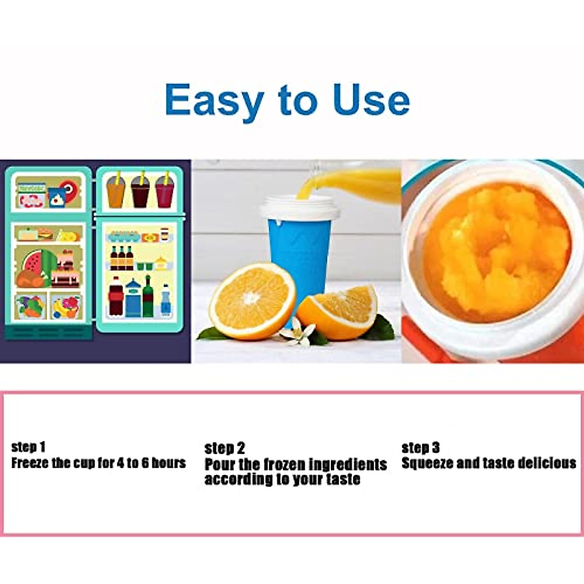 Kahopy Slushie Maker Cup, Magic Quick Frozen Slushy Maker Smoothies Cup Squeeze Cup Double Layer Cooling Cup, Homemade Slushie Cup Ice Cream Maker for Kids Christmas Gift (New Upgraded, Blue)