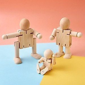 FASHEWELRY 12Pcs Unfinished Wood Robot Dolls Joint Adjustable Wooden Figure Dolls Unpainted Blank Wood Robot Peg Dolls for DIY Art Crafts Game Party Decoration