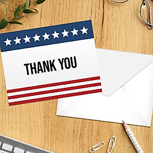Patriotic Thank You Greeting Cards / 125 American Thanks Note Cards With White Envelopes/Bulk USA Military Thank You Cards/Made In The USA