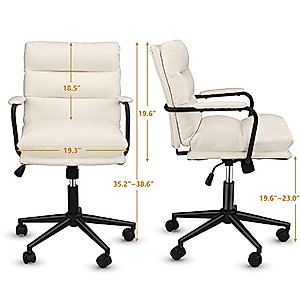 AMERROBIL White Home Office Desk Chair with Wheels/Armrests, Modern PU Leather Vanity Chair Midback Adjustable Home Computer Chair for Living Room, Bedroom, Office, Vanity and Study