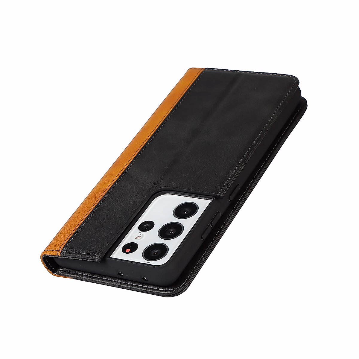 JWS-C Samsung Galaxy S21 Ultra Wallet Case with Card Holder Slots Luxury Flip Leather Cover for Samsung Galaxy S21 Ultra 6.8 inch-Black Yellow Samsung S21 UItra5G Samsung s21 Ultra