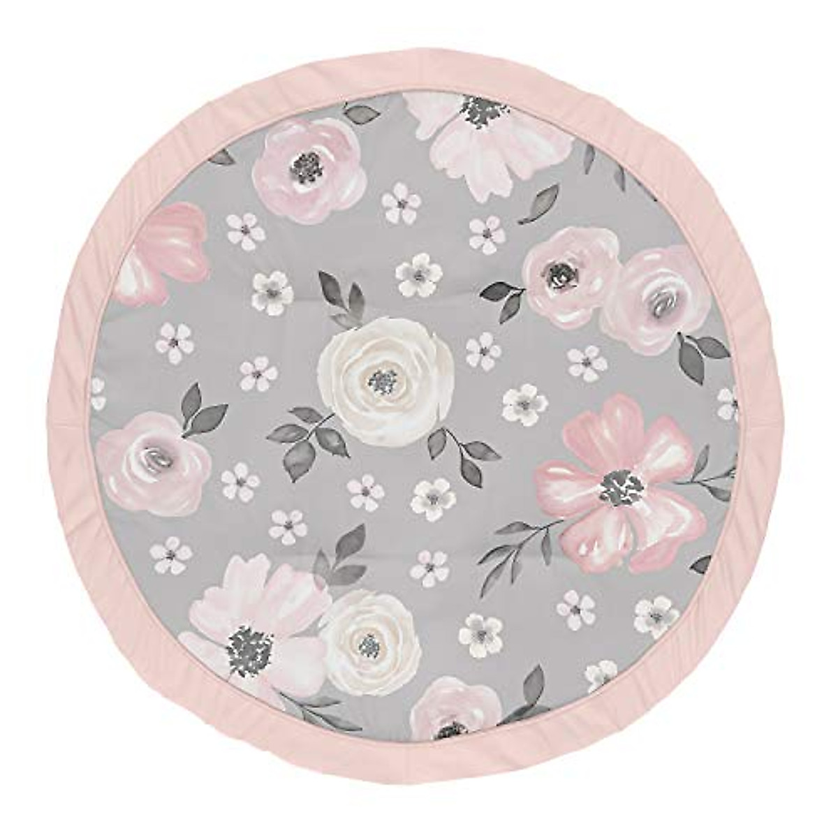 Sweet Jojo Designs Grey Watercolor Floral Girl Baby Playmat Tummy Time Infant Play Mat - Blush Pink Gray and White Shabby Chic Rose Flower Farmhouse