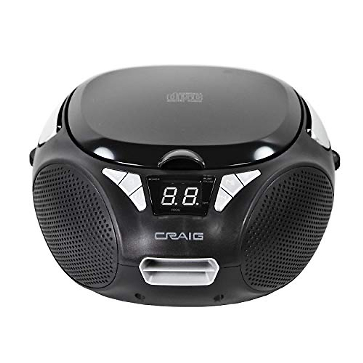 Craig CD6925 Portable Top-Loading Stereo CD Boombox with AM/FM Stereo Radio in Black | LED Display | Programmable CD Player | CD-R/CD-W Compatible | AUX Port Supported |