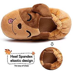 eccbox Toddler Boys Girls Cute Slippers Unicorn Fluffy Fuzzy Winter Warm Slippers Cartoon Animal Plush Indoor House Slip-on Shoes (Brown Dog, numeric_7_point_5)