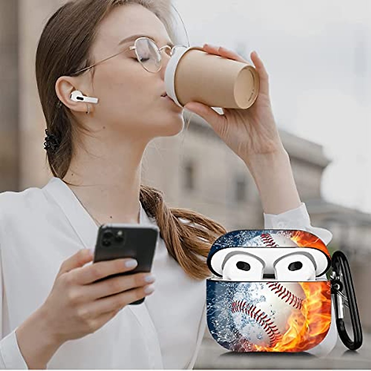 pzicase AirPods 3 Case 2021, AirPods 3rd Third Generation 2021 Protective Cover ，Premium TPU Shockproof Protective Cover for AirPods 3rd with Keychain （Baseball Fire）