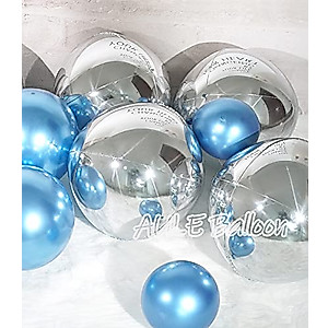 AULE Silver Orbz Balloon Decorations - Pack of 6, Jumbo 22 Inch 4D Metallic Silver Balloons, Large Foil Sphere Balloons, Big Round Mylar Balloons