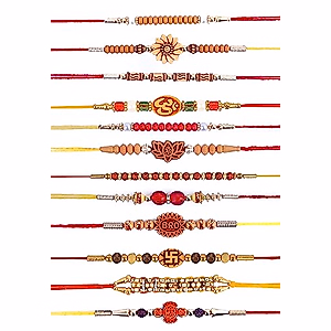 Craftsman 12 Pc Rakhi for Brother Bhaiya Bhabhi Traditional Handmade Assorted Designer Rakhi Set Roli Chawal, Greeting Card & Soun Stickers Rakhi Thread Rakhdi Bracelets Rakshabandhan (DESIGN 1)