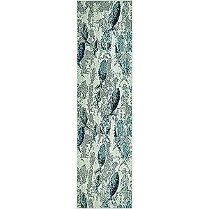 Unique Loom Positano Collection Coastal Modern Fish Light Blue Runner Rug (3' x 10')