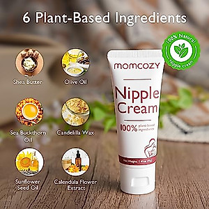 Momcozy 100% Natural Nipple Cream, Vegan Lanolin-free Nipple Butter, Breastfeeding Essentials for Nursing & Pumping Moms, 1.41 oz