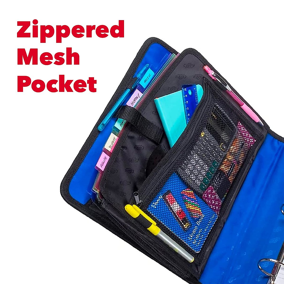 Case-it The Open Tab Velcro Opening Binder - 2 Inch O-Rings - 5 Color Tab Expanding File Folder - Multiple Pockets - 400 Sheet Capacity - Blue S-826-A