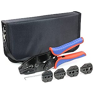 HKS Coax Ratchet Crimping Tool Set for Coaxial RG Cable RF Connector with 5 Changeable Dies