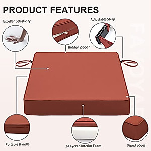 Favoyard Patio Chair Cushion 19 x 19 Inch Waterproof Outdoor Seat Cushions for Patio Furniture 3-Year Color Fastness Garden Sofa Couch Chair Pads with Handle and Adjustable Straps Set of 2, Spice