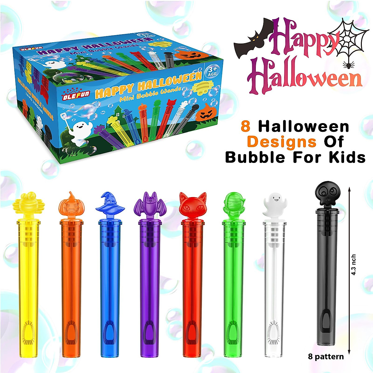 OleFun 200 Pcs Halloween Bubble Wands, Bulk Halloween Party Favors for Kids, Ideal Halloween Goodie Bag Stuffers, Treat Bags Fillers, School Classroom Prizes