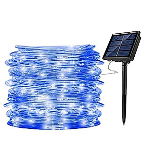 Oluote Solar String Lights Outdoor Rope Lights, 33ft 100 LEDs Waterproof Tube Lights with Solar Panel for Outdoor Home Garden Parties Independence Day Decor (Blue, 33FT)