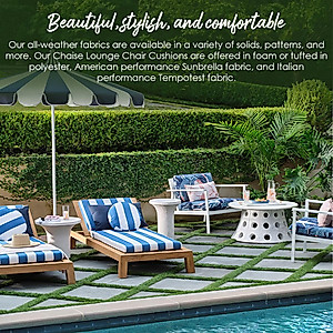 RSH DECOR: Tufted Chaise Lounge Seat Cushion | 72” x 22” | All-Weather Spun Fabric | Water and Fade-Resistant | Outdoor Chair Cushion for Patio Furniture | Grey & White Stripe