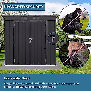 Zevemomo 6 x 4 FT Outdoor Shed, All Weather Tool Shed with Metal Foundation & 2 Lockable Doors, Metal Shed Outdoor Storage for Garden, Patio, Backyard, Lawn, Black