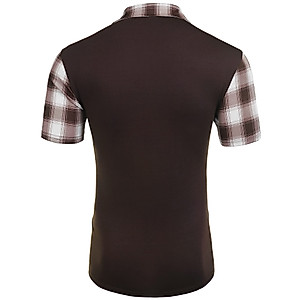 CHOMOLEZA Men's Casual Short Sleeve Polo Shirt Classic Plaid Collar Slim Fit T-Shirt Coffee M