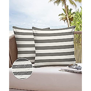Outdoor Pillows 16x16 Waterproof Outdoor Pillow Covers,Grey Striped Horizontal Geometric Polyester Throw Pillow Covers Garden Cushion for Patio Couch Decoration Set of 2,Farmhouse Stripes Gray