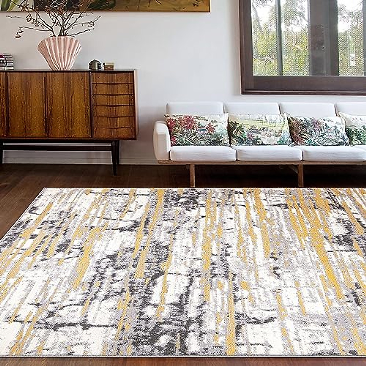 Rugshop Darwin Vintage Abstract Modern Area Rug 7'10" x 10' Yellow