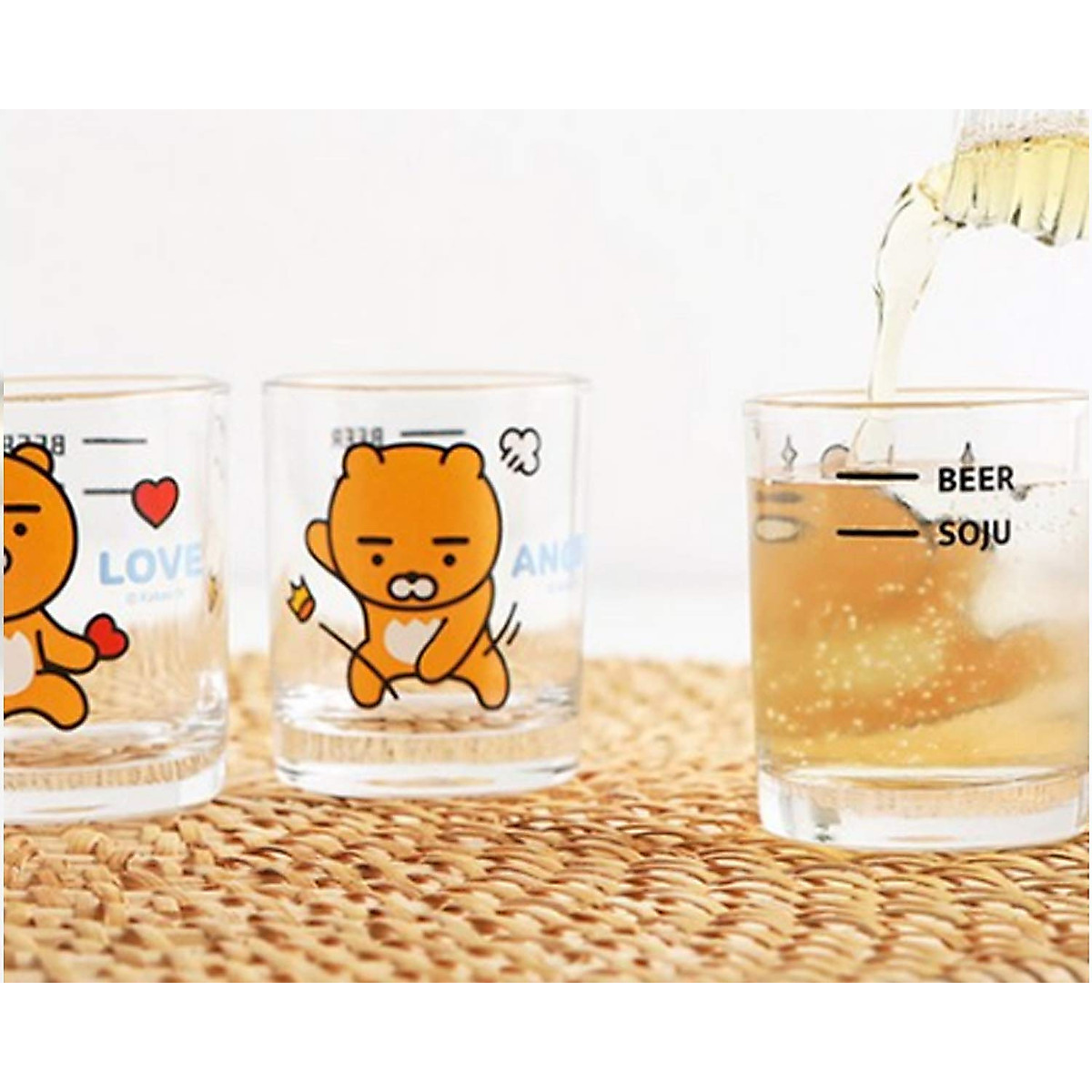 KAKAOFRIENDS Imotion Soju Clear Glasses For Alcohol Drinks Set of 4(soju glass 소주잔), Soju Shot Glasses Set Character Glass, For Party Dishwasher Safe Clarity Glassware