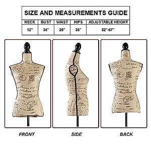 HAORUI Female Dress Form Mannequin Torso Height Adjustable Pinnable Mannequin Body with Sturdy Tripod Stand for Home Decor, Jewelry & Clothing Display (Brown)
