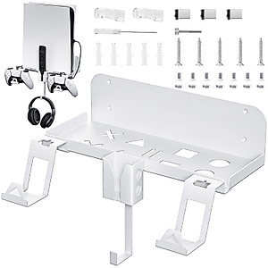 ROCHIE PS5 Wall Mount Bracket PS5 Wall Stand with 2-in-1 Magnetic Charging Cable for Playstation 5 Disc/Digital Edition, with Detachable Controller Holder & Headphone Hanger White