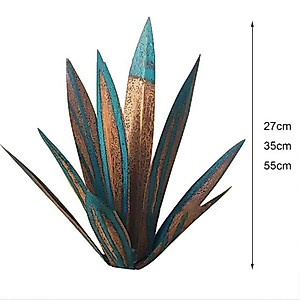 WYT-Fan Rustic Metal Agave Hand Painted Figurines for Patio Rustic Agave Decor DIY Tequila Art Agave Sculpture for Garden Decoration,Blue3,65cm