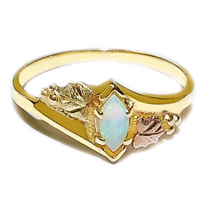 Opal Cabochon Marquise Ring, 10k Yellow Gold, 12k Green and Rose Black Hills Gold Size 8