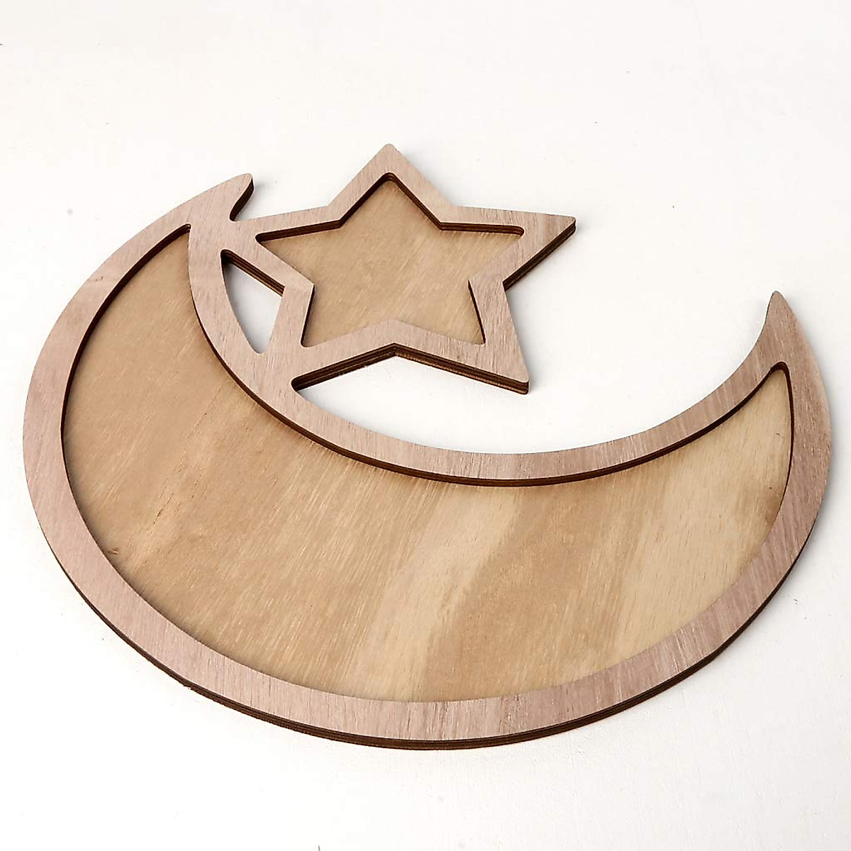 Zripool Wooden Rustic Crescent Moon Srar Eid Ramadan Party Food Serving Tableware Dessert Pastry Tray Display Holder Decor