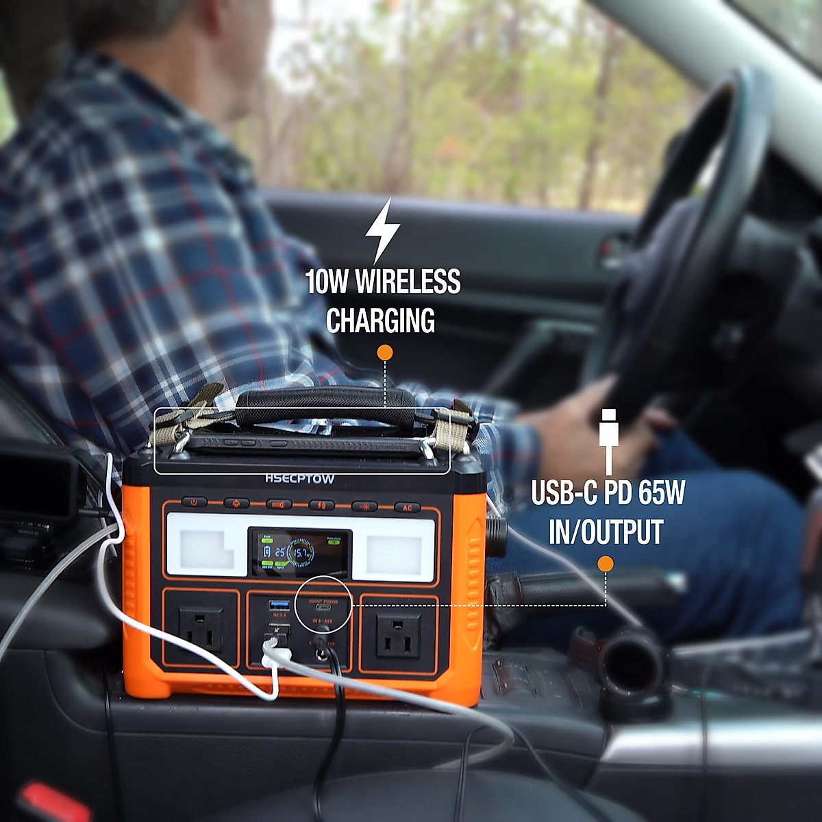 HSECPTOW 600W Portable Power Station, 299Wh Battery Backup w/ 2 x 600W (Peak 1200W) AC Outlets & 15W Wireless Charging, 9-Ports Outdoor Generator, 65W USB-C, Solar Generator for Emergencies Camping RV