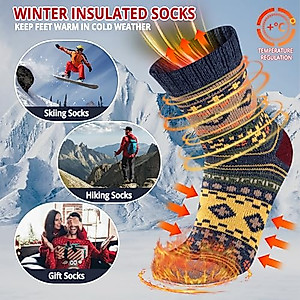 COOVAN Mens Wool Socks 5 Pairs Warm Thick Winter Wool Socks for Men Hiking Cozy Knit Thermal Crew Socks