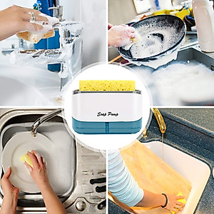 Kitchen Dish Soap Dispenser with Sponge Holder, 2022 Newest 2-in-1 Countertop Soap Pump Dispenser, for Kitchen Sink Dishwashing Soap Dispenser - 12.5 Ounces