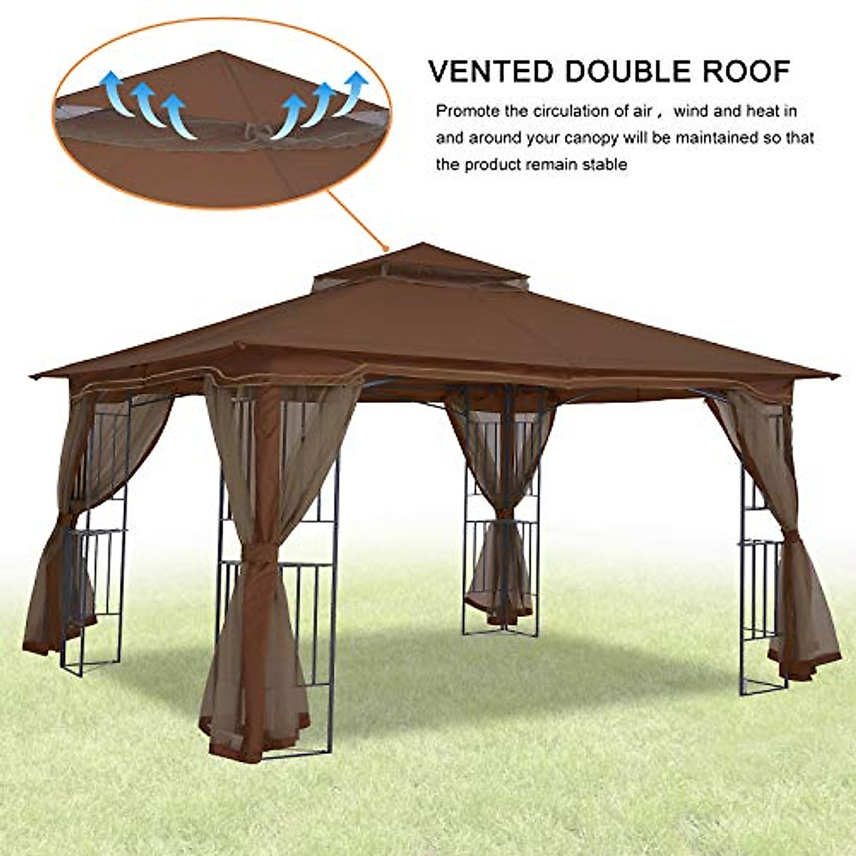 MASTERCANOPY Patio Outdoor Gazebo with Netting Screen Walls and Corner Shelf Design (11x13,Brown)