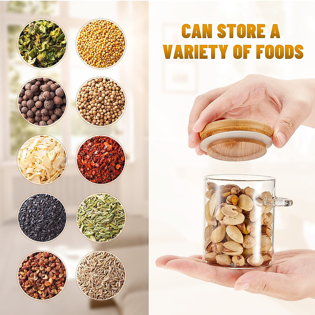 Set of 12 Airtight Glass Jars with Bamboo Lids and wood Spoons 6 oz Clear Glass Canisters Sugar Container Coffee Containers Coffee Canister for Kitchen Food Storage Organization Beans Tea Nuts Spice