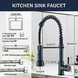 Kitchen Faucet with Spring LED Pull Down Sprayer Single Handle Matte Black Commercial Stainless Steel Kitchen Sink Faucet Oulantron high arc Kitchen Faucet