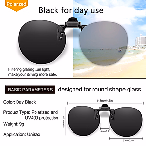 SPLAKS Round Clip-on Sunglasses Unisex Polarized Frameless Flip Up Glasses