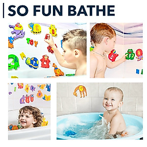 Bath Foam Alphabet Letters Toys - Non-Toxic Bathtub ABC Letters for Kids Toddlers - Premium Educational Floating Animals Puzzles with Toy Organizer for Baby Boys Girls - Set of 52 Pcs