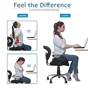 Coccyx Seat Cushion Orthopedic Memory Foam Seat Cushion for Car Office Wheelchair Desk, Comfort Chair Tailbone Pillow, Ventilated Designed for Hip Back Sciatica Pain Relief, Non-Slip Portable Black