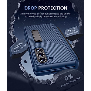 Caka Case for Galaxy Z Fold 5 Case with S Pen Holder & Screen Protector & Kickstand & Hinge Protection 360 Military Grade Shockproof Phone Cover for Samsung Galaxy Z Fold 5 - Blue