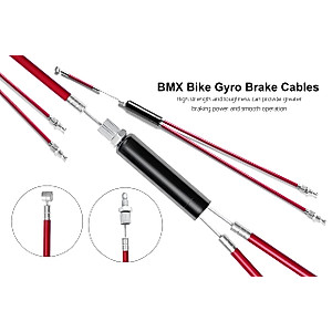 BMX Bike Gyro Brake Cables,Full Kit BMX Bicycle Brake Line Set Cable Wire,Front + Rear (Upper + Lower) with Spinner Rotor (Complete Set) for Bike Part Replacement - Red (RED)