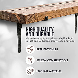 Peaceful Classics Wood Rustic Floating Shelf - Wall Mounted Shelf with Iron Brackets, Shelves for Wall Decor, Renter Friendly Shelves on Bathroom, Bedroom, Kitchen, Living Room, 5-ft