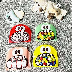 Alvene 400pcs Cookie Bags, Big Mouth Monster Self Adhesive Bags,4 x 4 Inch Flat Cellophane Goody Bags, DIY For Kids Party Favor, Candies Cookies And Chocolates (Four Colours)