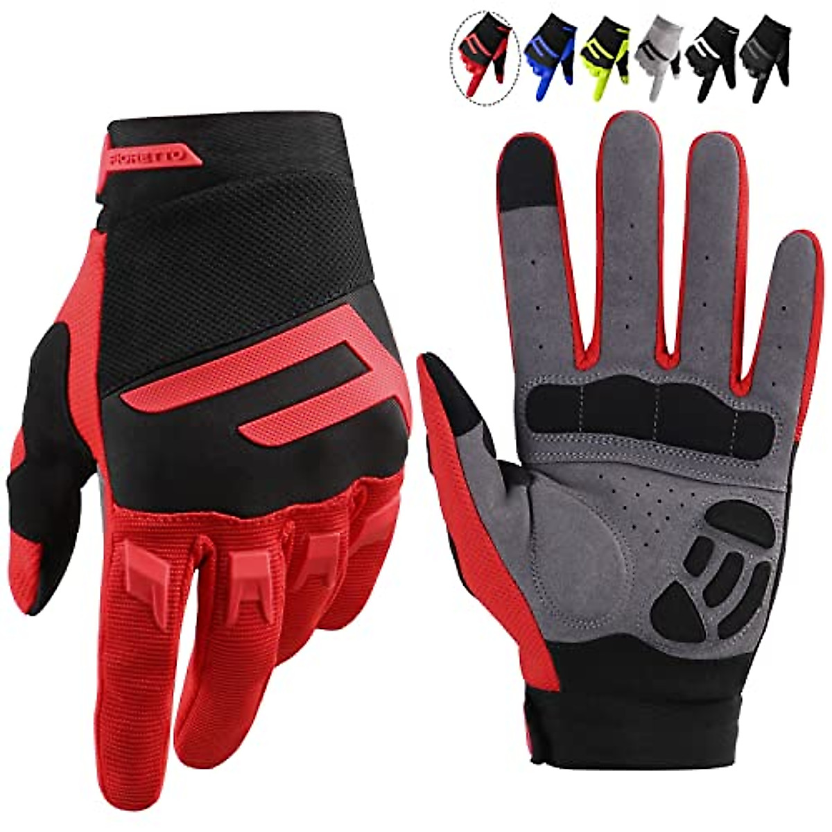 FIORETTO Mountain Bike Gloves for Men Women Motorcycle Cycling Gloves with 5MM SBR Pad Touch Screen Knuckle Protection Motocross Gloves for BMX ATV MTB Racing