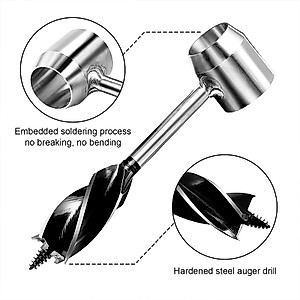 Wood Auger Drill Bit, 1.5" Survival Settlers Tools Scotch Eye Auger Bushcraft Gear And Equipment Manual Wood Auger Peg And Hole Maker Multitool With Leather Case For Camping And Outdoor Backpack (Beige)