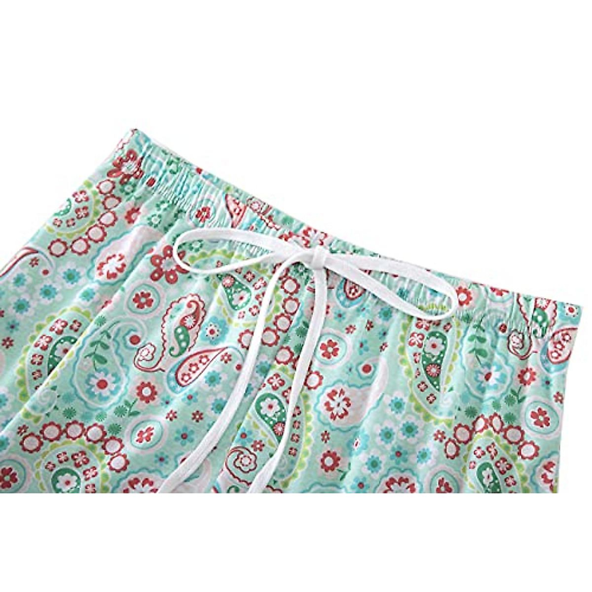 CHUNG Women's Cute Cotton Pajama Set Cartoon Tank Tee Shorts Sleepwear Summer Plus Size, GreenPaisley, Medium